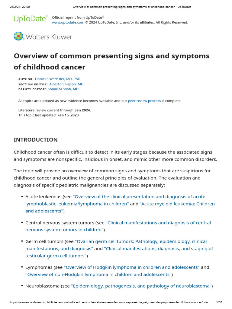 Overview of common presenting signs and symptoms of childhood cancer ...