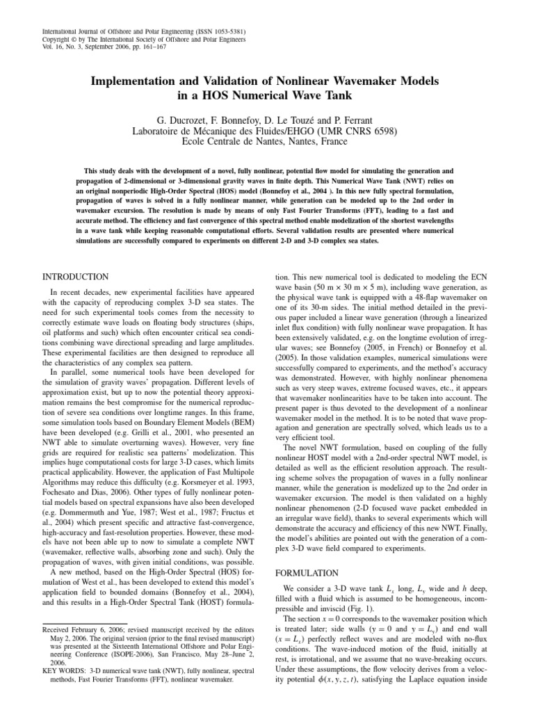 Ducrozet 等 - Implementation and Validation of Nonlinear Wavemak | PDF | Waves | Simulation
