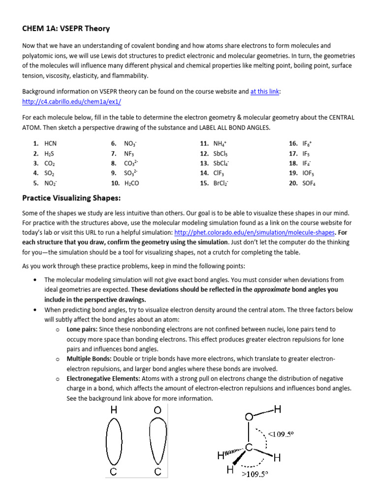 VSEPR Lab Activity ANSWER KEY 1n4fw0d | PDF | Chemical Bond | Molecules