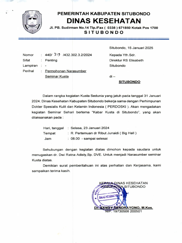 Permohonan Narasumber Seminar Kusta 2 | PDF