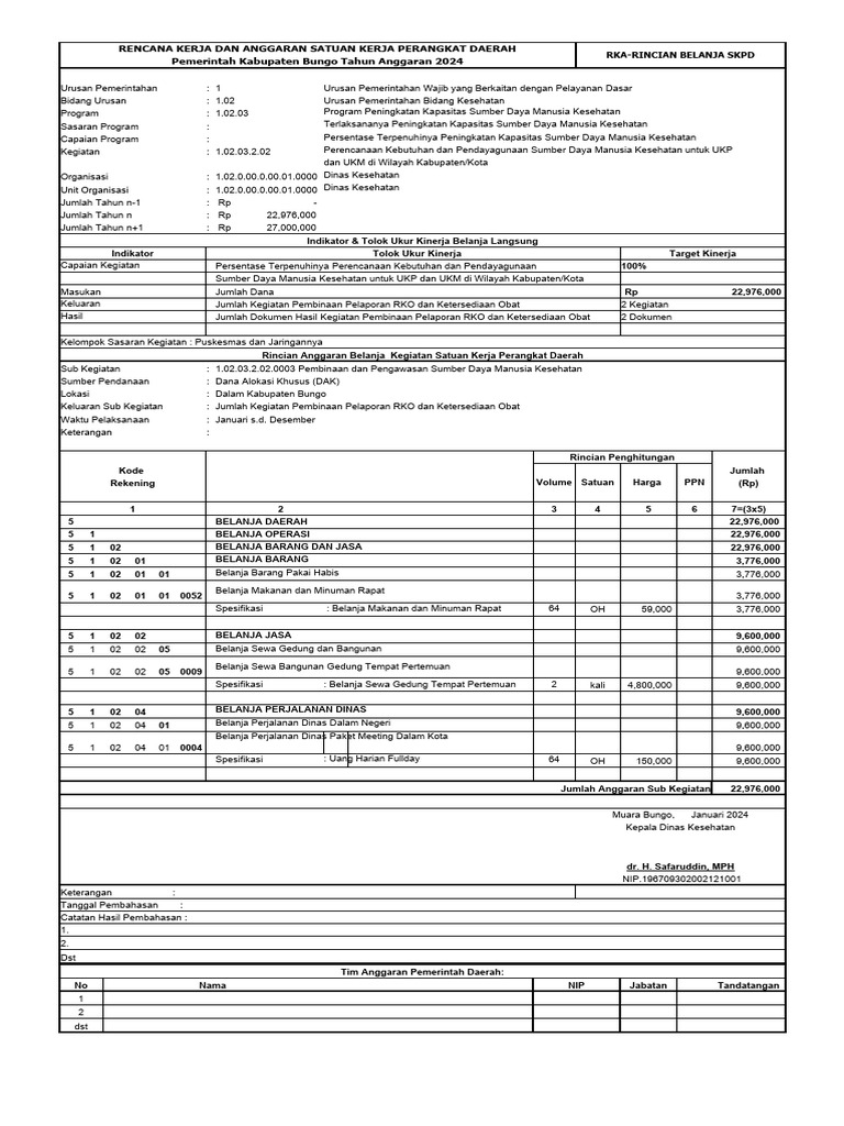 Rka Pembinaan Pelaporan Rko 2024 | PDF