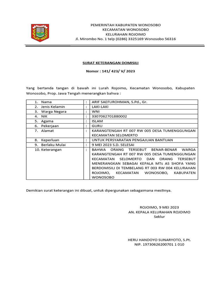 Surat Keterangan Domisili | PDF