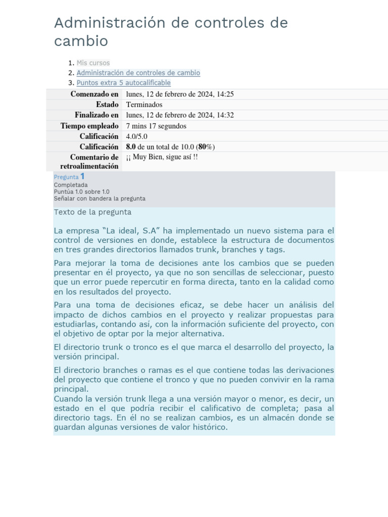 Autocalificable 5 Administración de Controles de Cambio | PDF | Informática