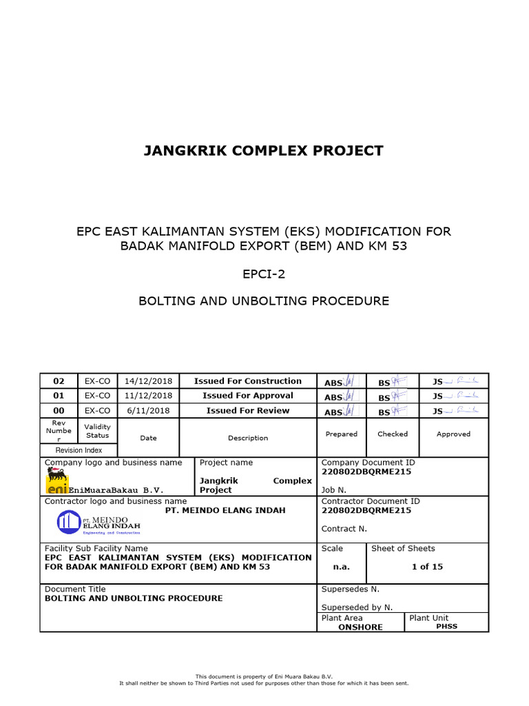Bolting and Unbolting Procedure | PDF | Mechanical Engineering