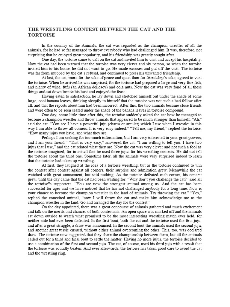 The Wrestling Contest Between The Cat and The Tortoise | PDF