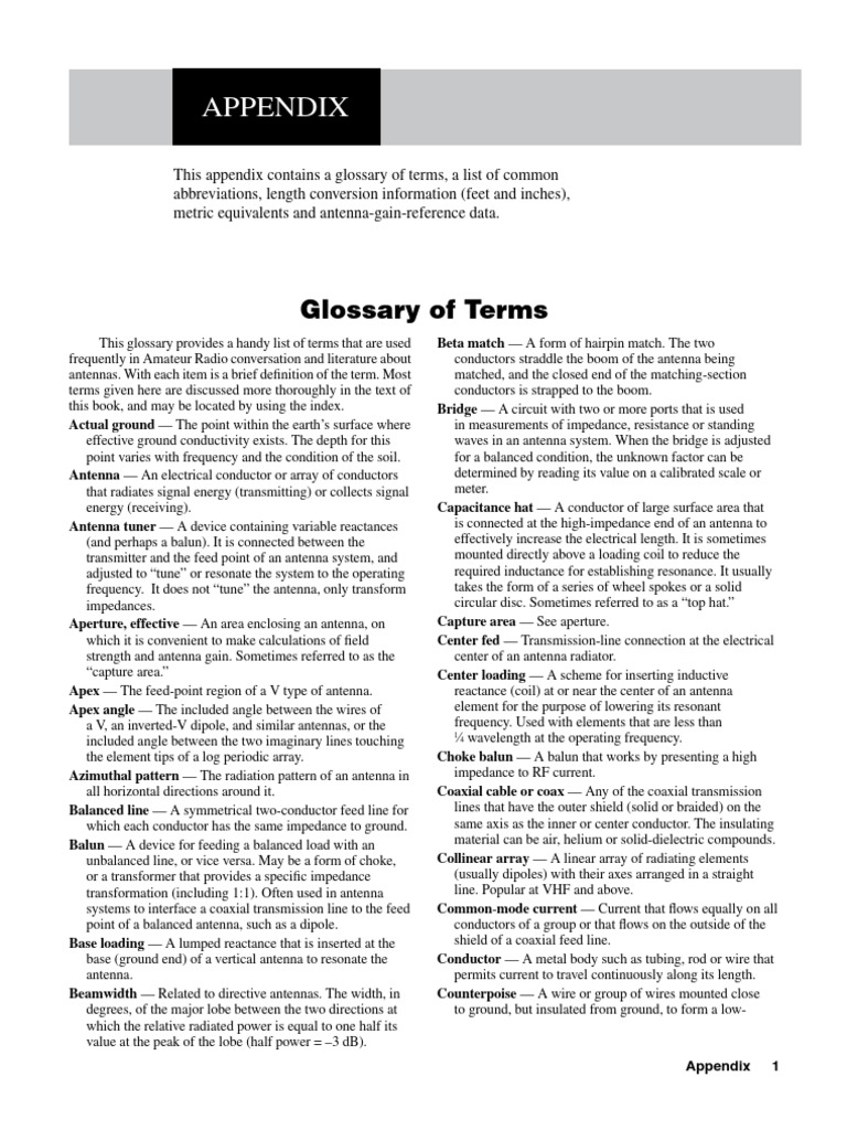 Appendix: Glossary of Terms | PDF | Antenna (Radio) | Transmission Line