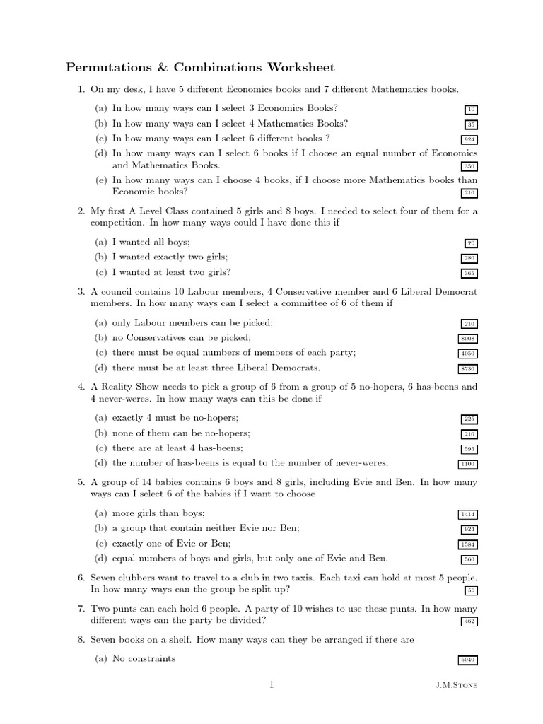 S1 Perms & Combs Worksheet | PDF