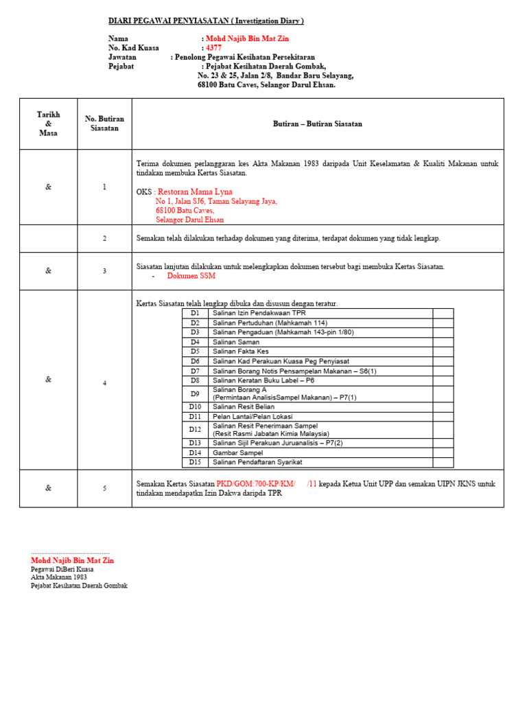 DIARI Peg Penyiasat | PDF
