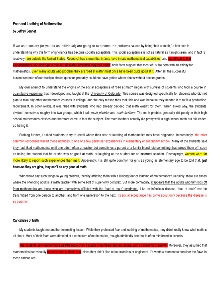 Fear and Loathing of Math | PDF | Mathematics | Interest