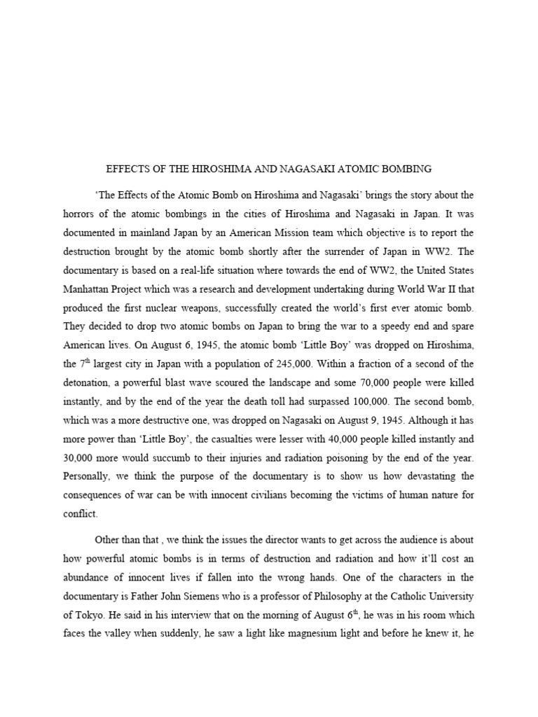 Effects of The Hiroshima and Nagasaki Atomic Bombing | PDF | Atomic ...