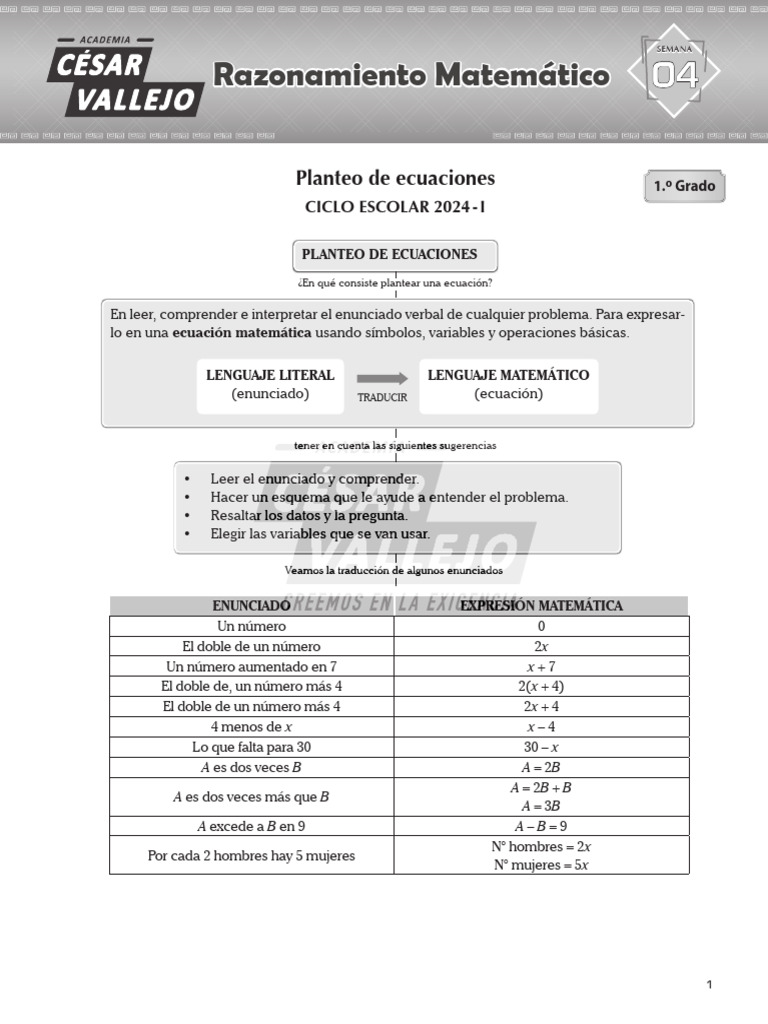 RM 1º Esc Diri Sem4 | PDF | Ecuaciones | Matemáticas