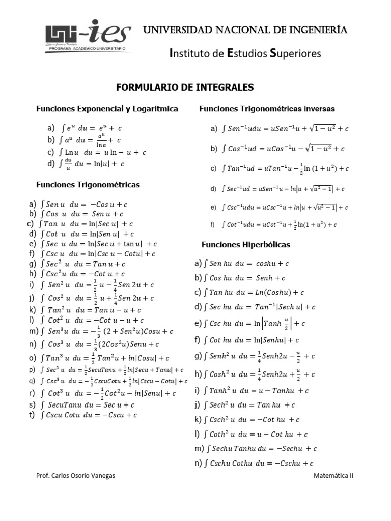 Formulario de Integrales | PDF