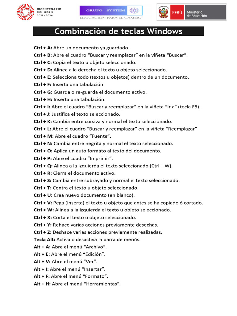 Combinacion de Teclas de Windows | PDF | Escritura | Software del sistema