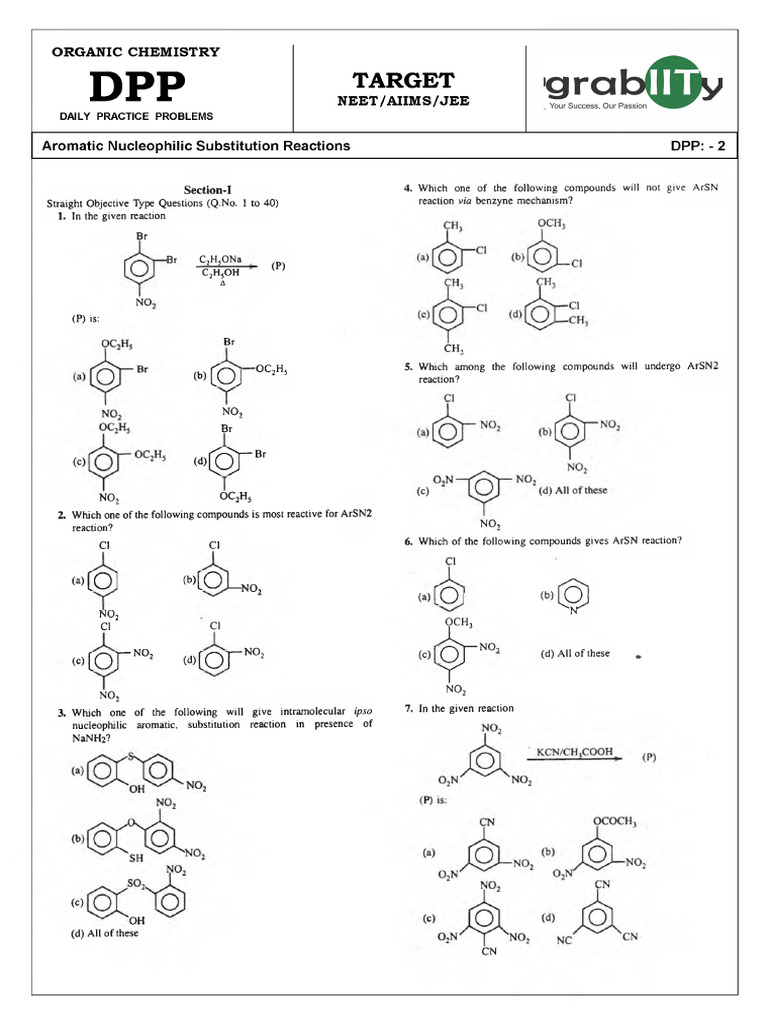 DPP 02 - Aromatic Nucleophilic Substitution Reactions - pdf-11 | PDF | Carbon Compounds | Chemistry