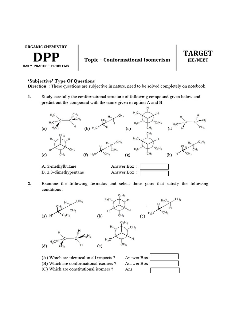 Conformational Isomerism Practice Problems | PDF | Conformational ...