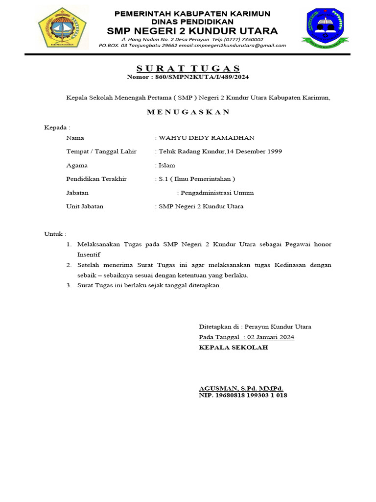 SURAT TUGAS PENUGASAN - BG Wahyu | PDF