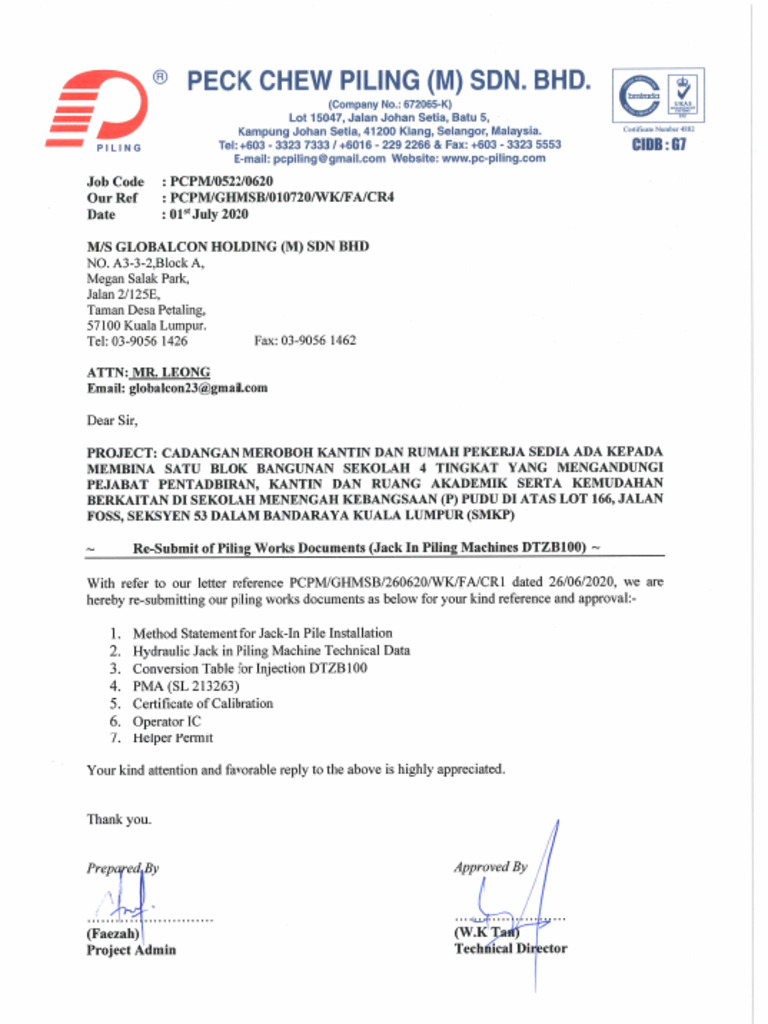 CR4-Re - Submission of Piling Works Documents (No. 1) | PDF