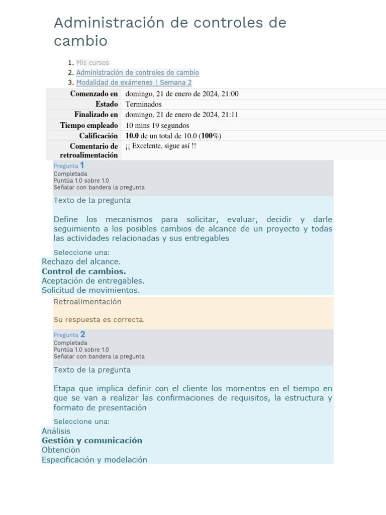 Examen de Control de Cambios | PDF | Realimentación | Business