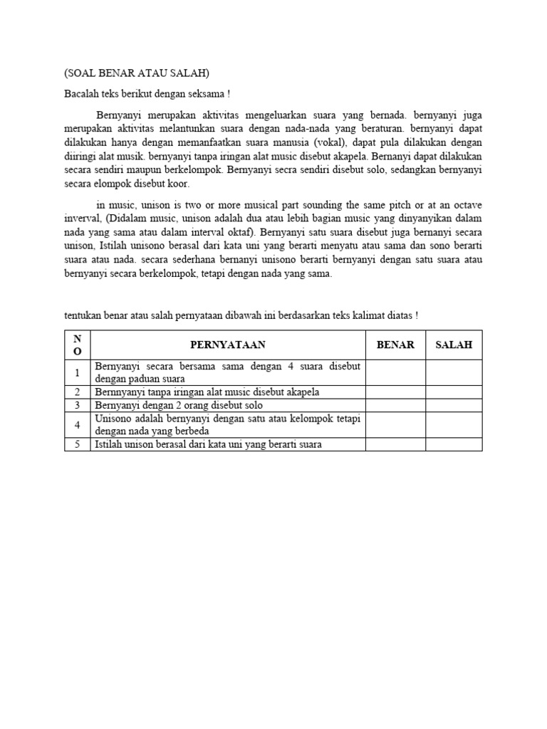 Soal Benar Atau Salah | PDF