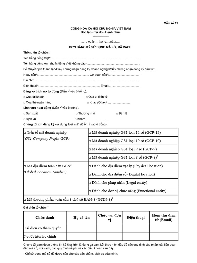 Mau 12 Don Dang Ky MSMV Cap Moi AP Dung 15.03.2022 | PDF