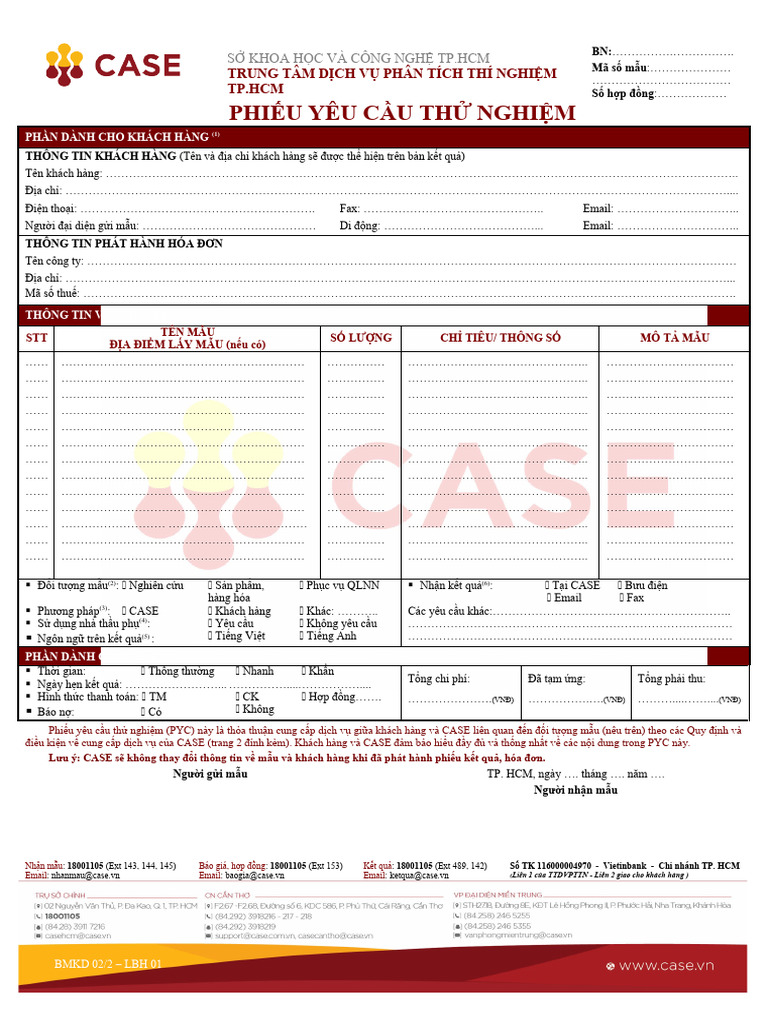 Mau Phieu Yeu Cau Thu Nghiem 9.2019 - V1 | PDF
