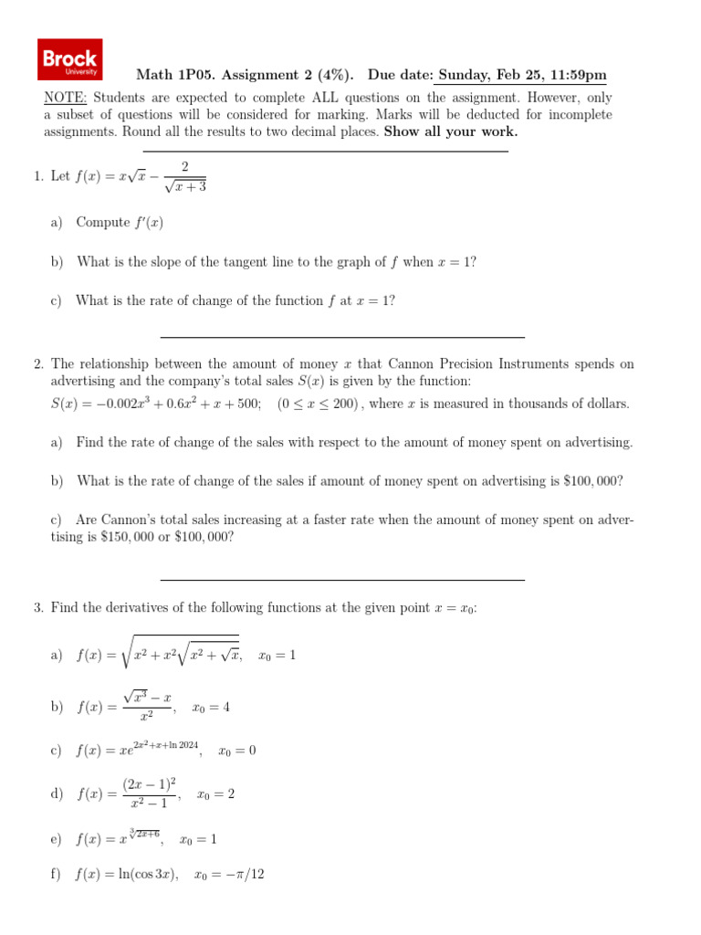 Assi 2 | PDF | Tangent | Derivative