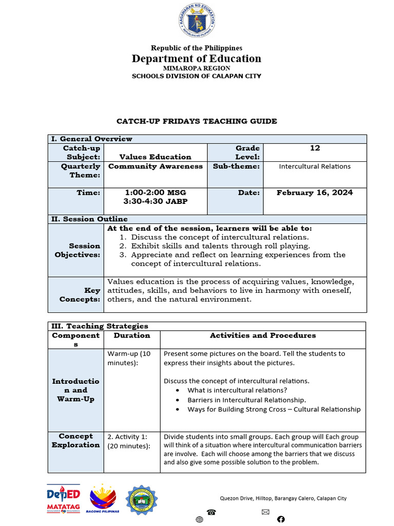 Teaching Guide Template - Values Ed Feb 16 | PDF | Cross Cultural ...