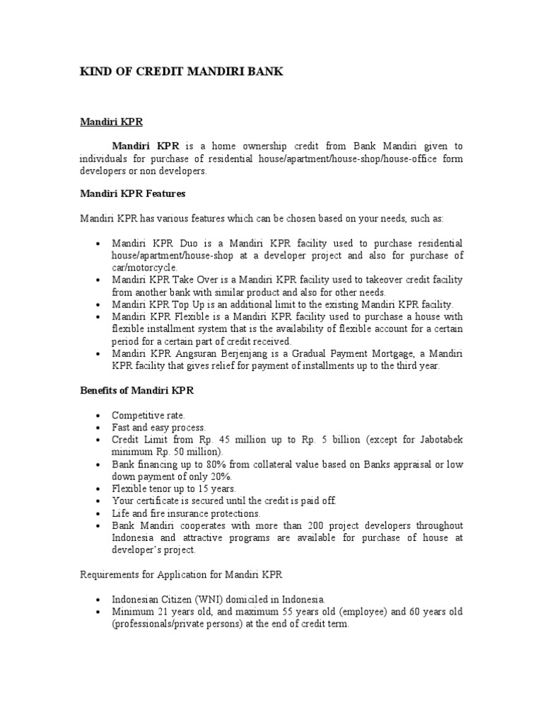 Credit Mandiri Bank | PDF | Indonesian Rupiah | Loans