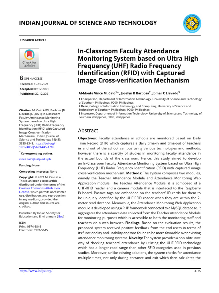 In Classroom Faculty Attendance Monitori | PDF | Radio Frequency ...