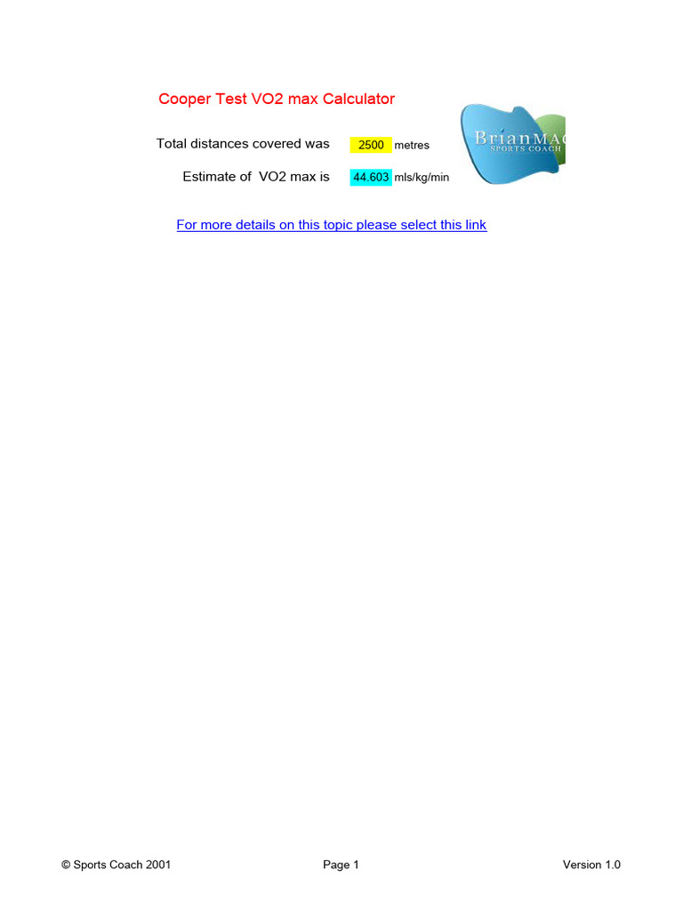 Cooper Test Calculator | PDF