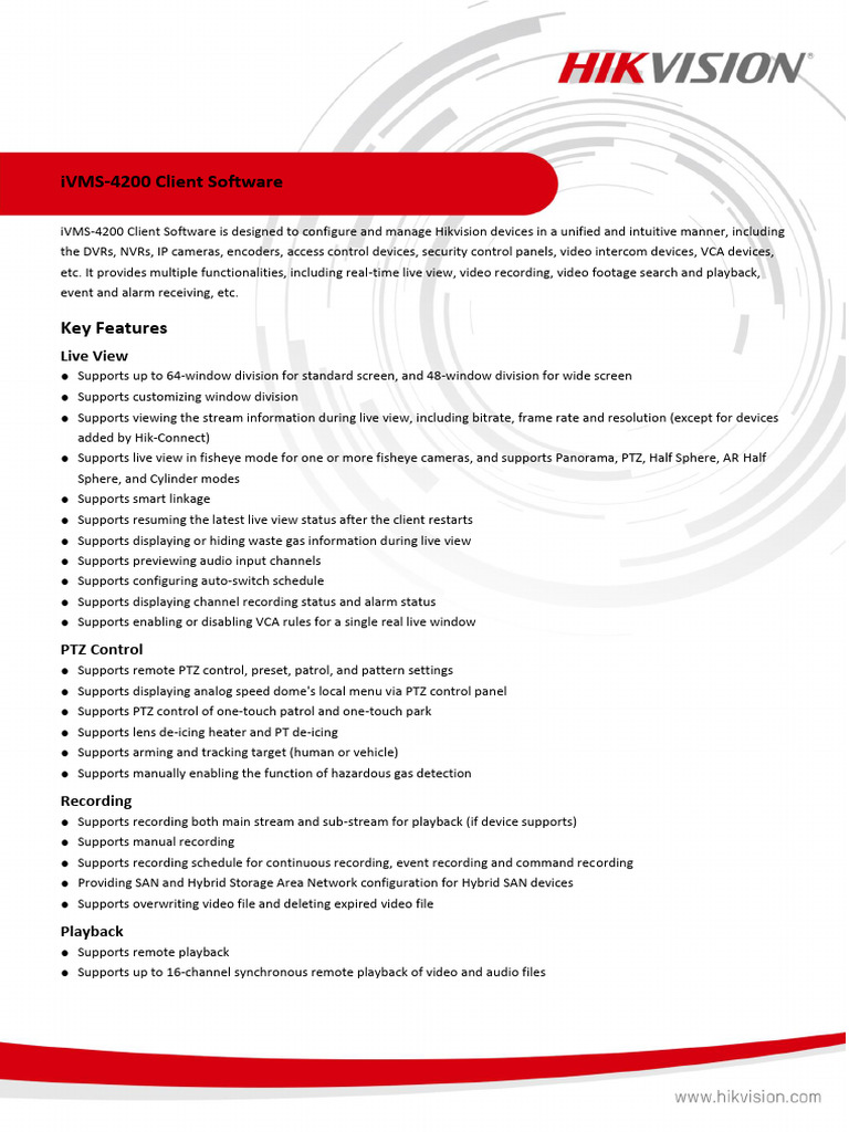 iVMS-4200-Client-Software Datasheet V3.11.0 20240126 | PDF | Access ...
