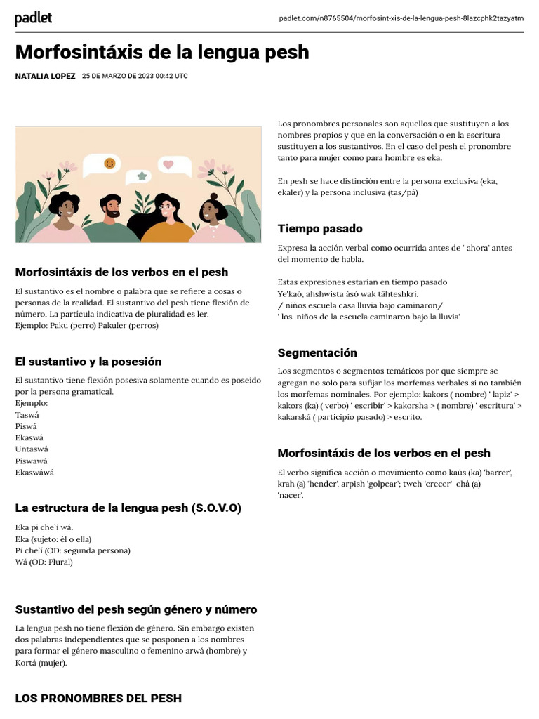 Morfosintaxis de La Lengua Pesh | PDF | Verbo | Sustantivo