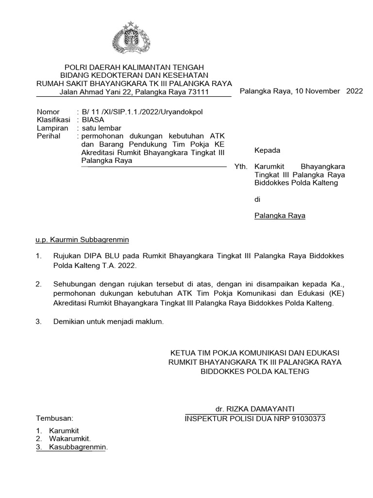69 Surat Biasa Renbut ATK Akreditasi TKRS | PDF