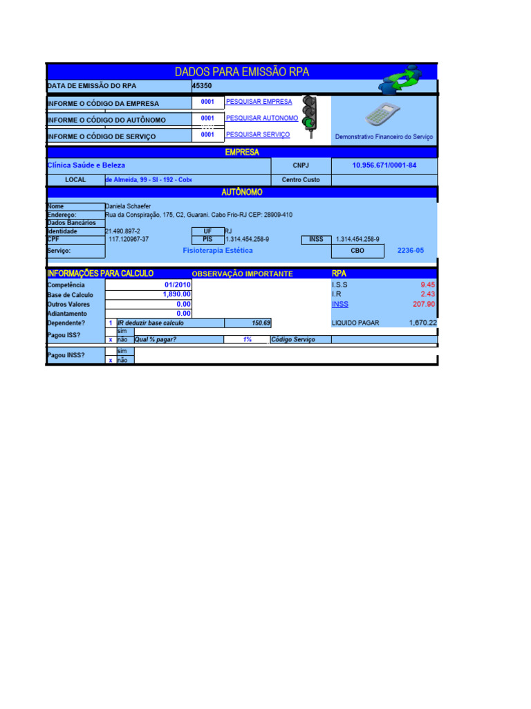 Recibo de Pagamento de Autonomo RPA | PDF | Imposto de Renda | Impostos