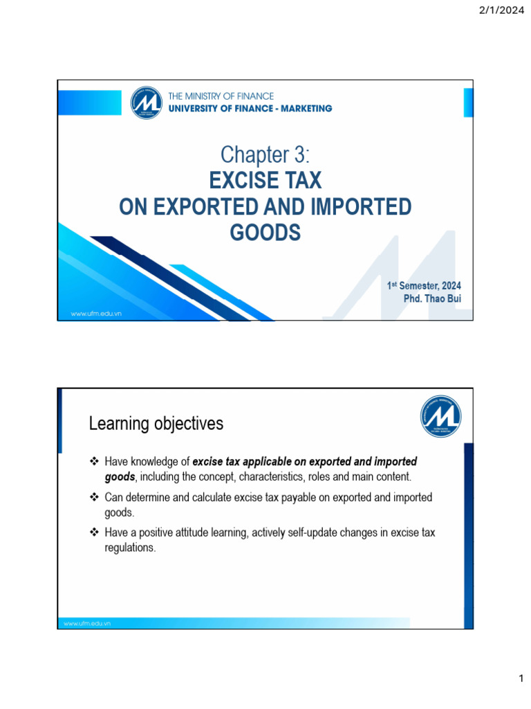 CHAPTER 3 - EXCISE TAX - 1st Semester 2024 | PDF | Taxes | Prices