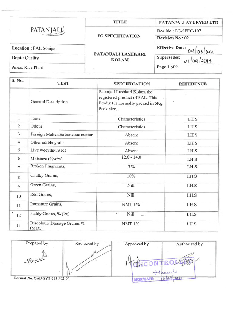 FG Spec-107 Patanjali Lashkari Kolam Rev-02 | PDF