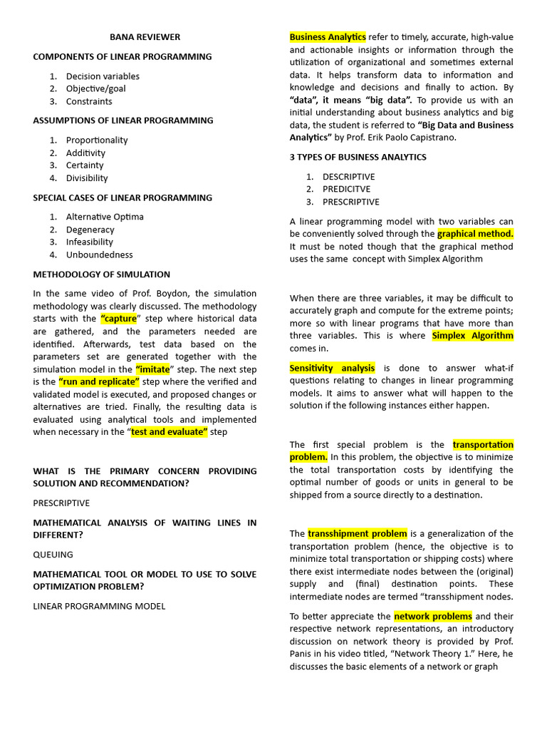 Bana Reviewer | PDF | Linear Programming | Simulation