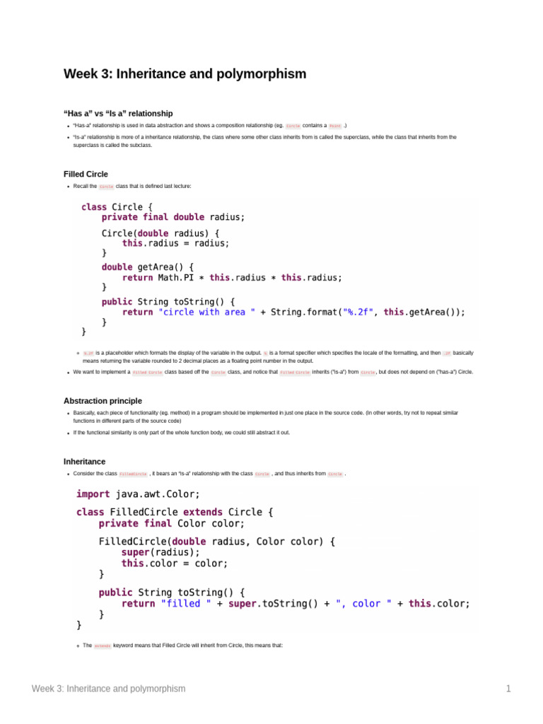Week 3 Inheritance And Polymorphism Pdf Inheritance Object Oriented Programming Class