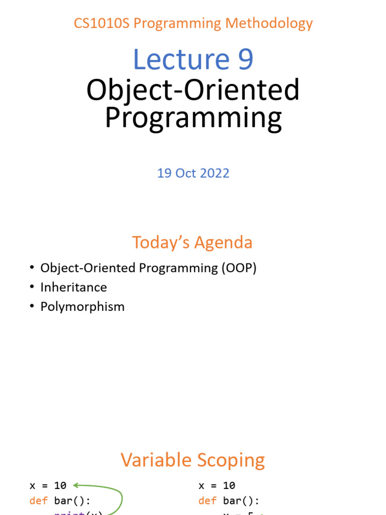 Cs1010s Lecture 09 Object Oriented Programming Pdf Inheritance