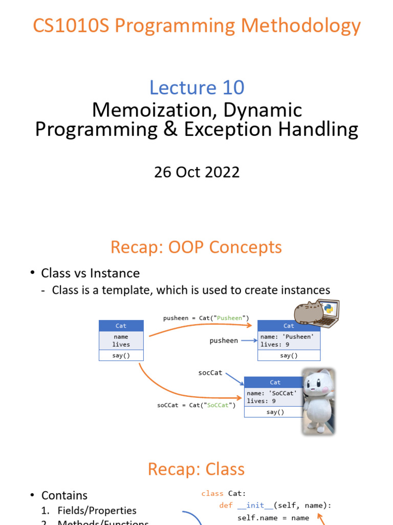 CS1010S Lecture 10 - Memoization, Dynamic Programming & Exceptions ...