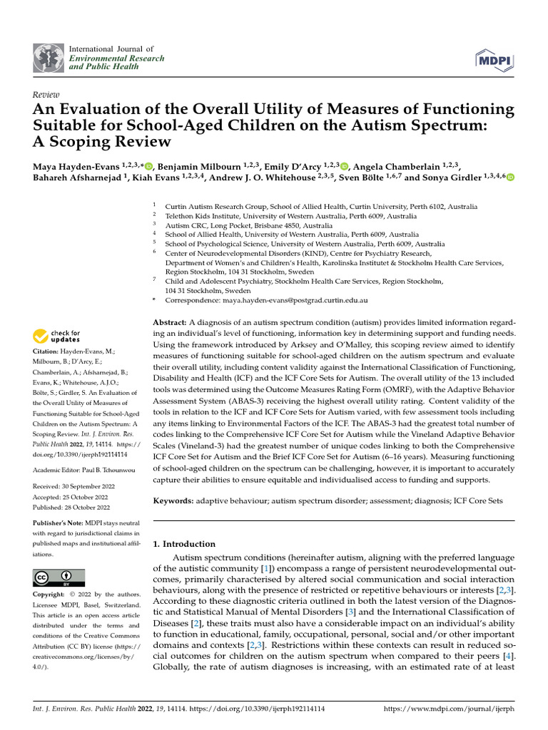 An Evaluation of The Overall Utility of Measures of Functioning Suitable For School-Aged ...