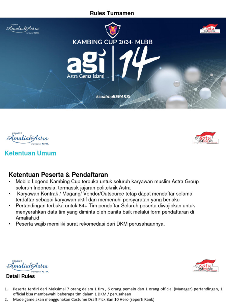 Aturan Turnamen Kambing Cup 2024 MLBB | PDF | Pengelolaan Keuangan & Uang | Olahraga & Rekreasi