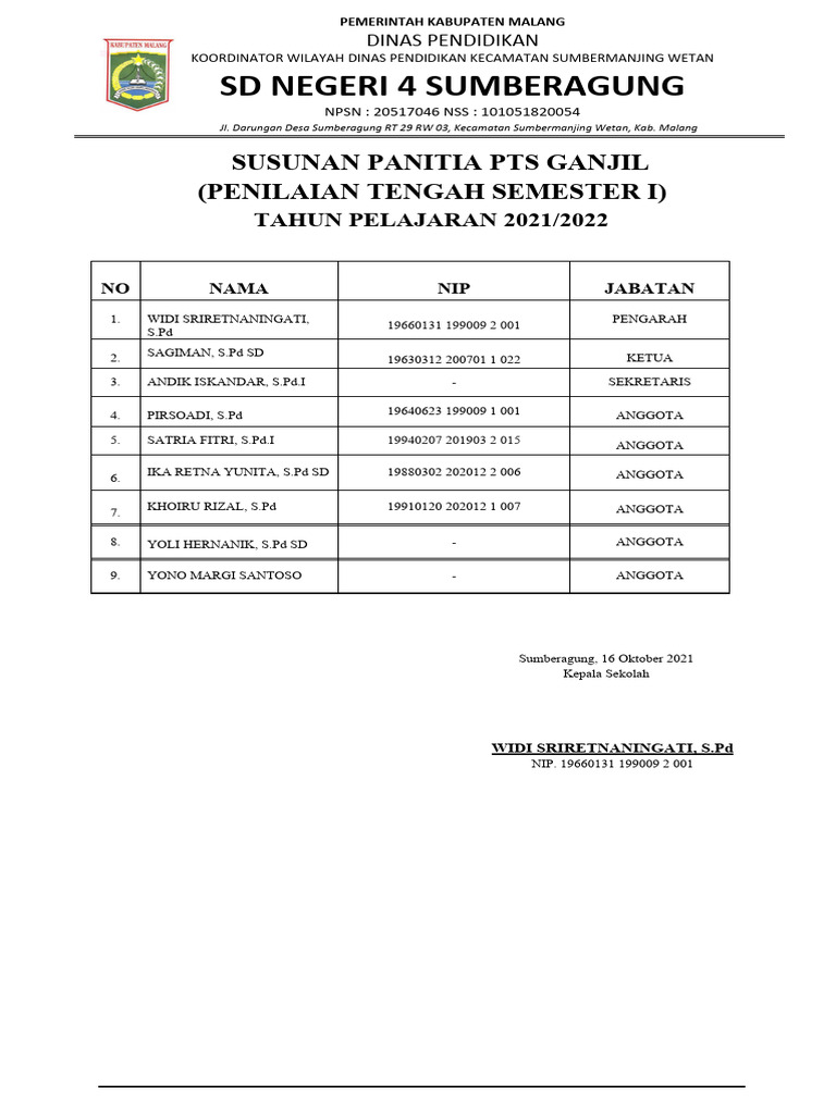 Susunan Panitia PTS' | PDF