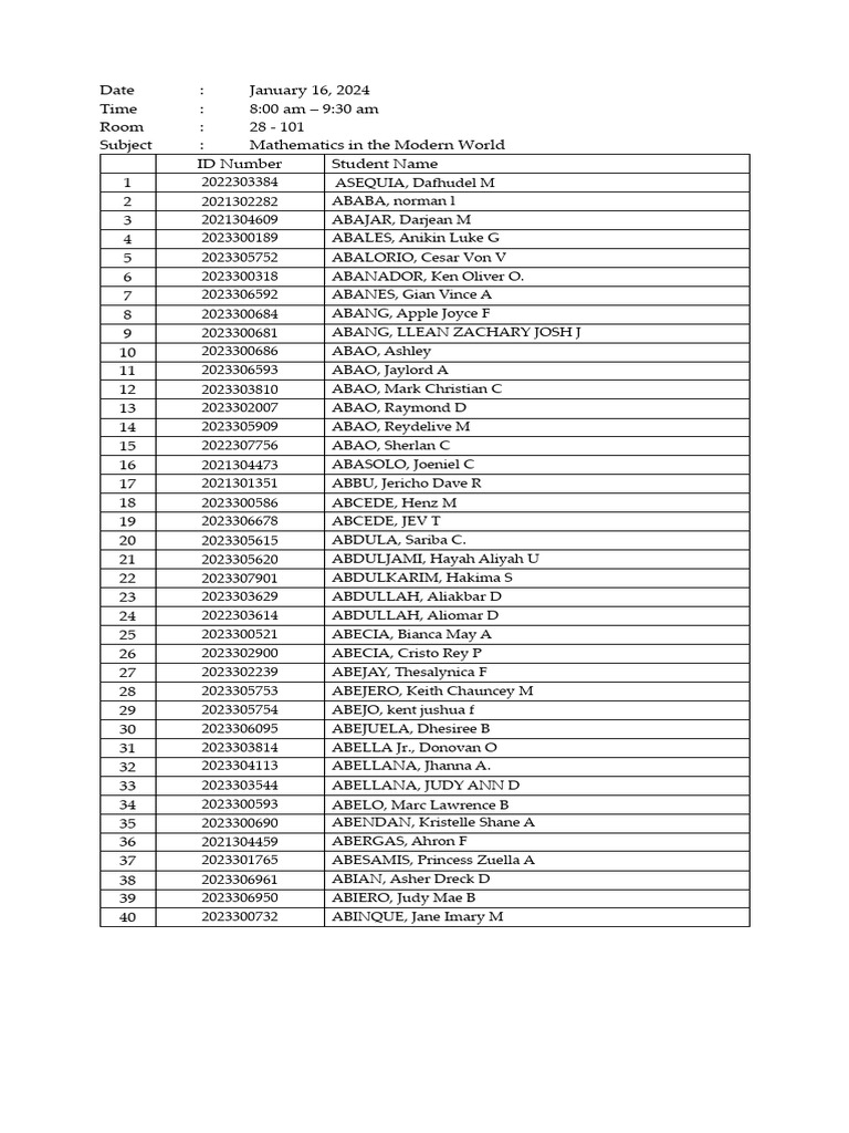 MMW Final Exam Schedule | PDF