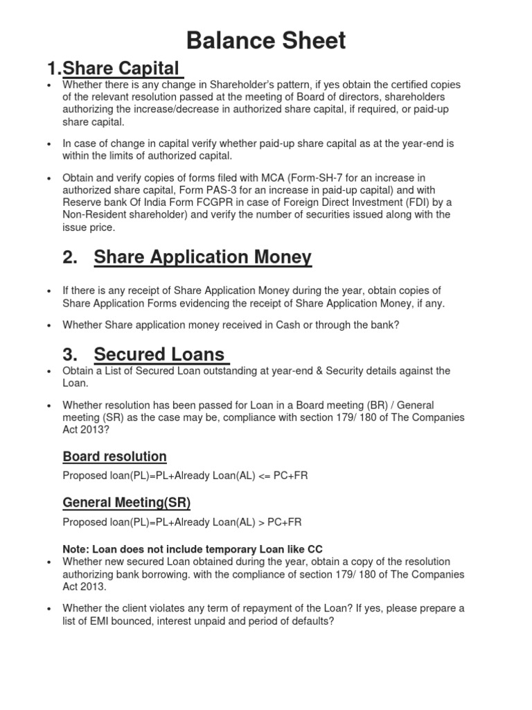 Comprehensive Balance Sheet Audit Guide | PDF | Expense | Loans
