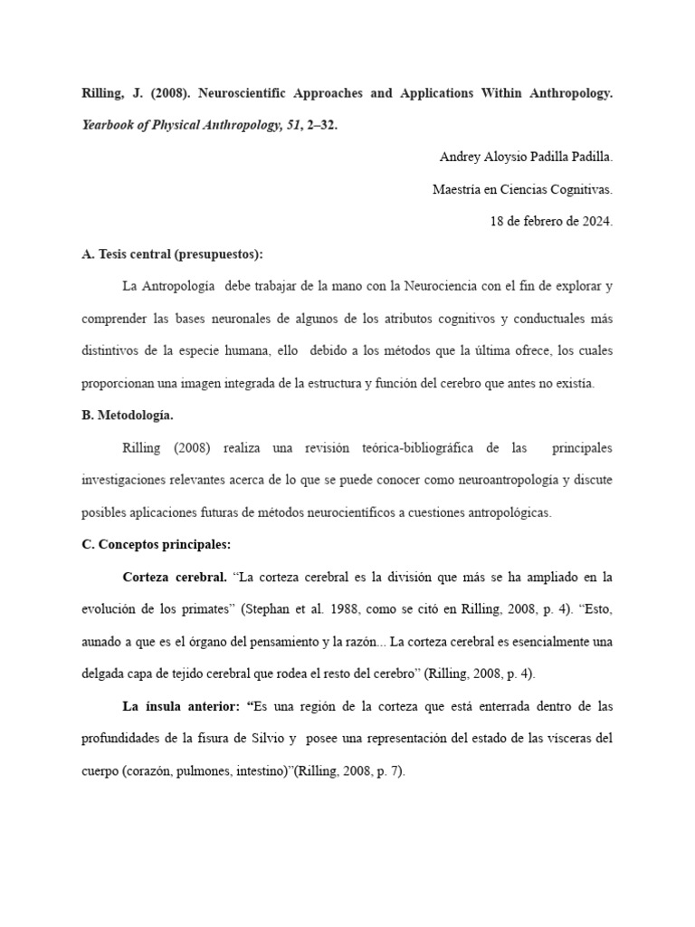 Rilling, 2024 - Reporte - Padilla | PDF | Cerebro | Corteza cerebral