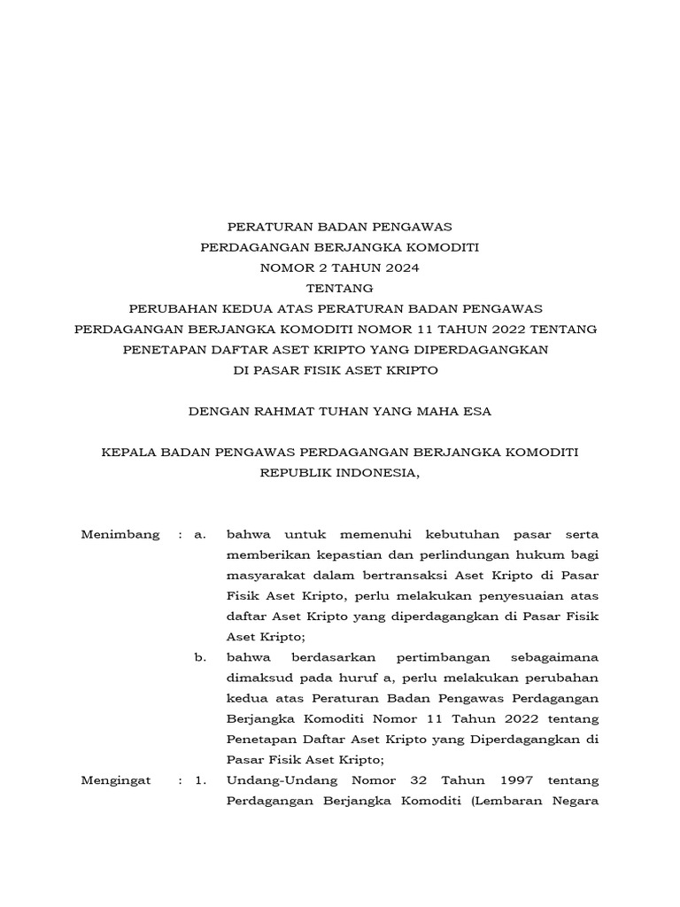 545 Token Kripto Legal Di Indonesia Kepala Bappebti 2024-02-19 | PDF