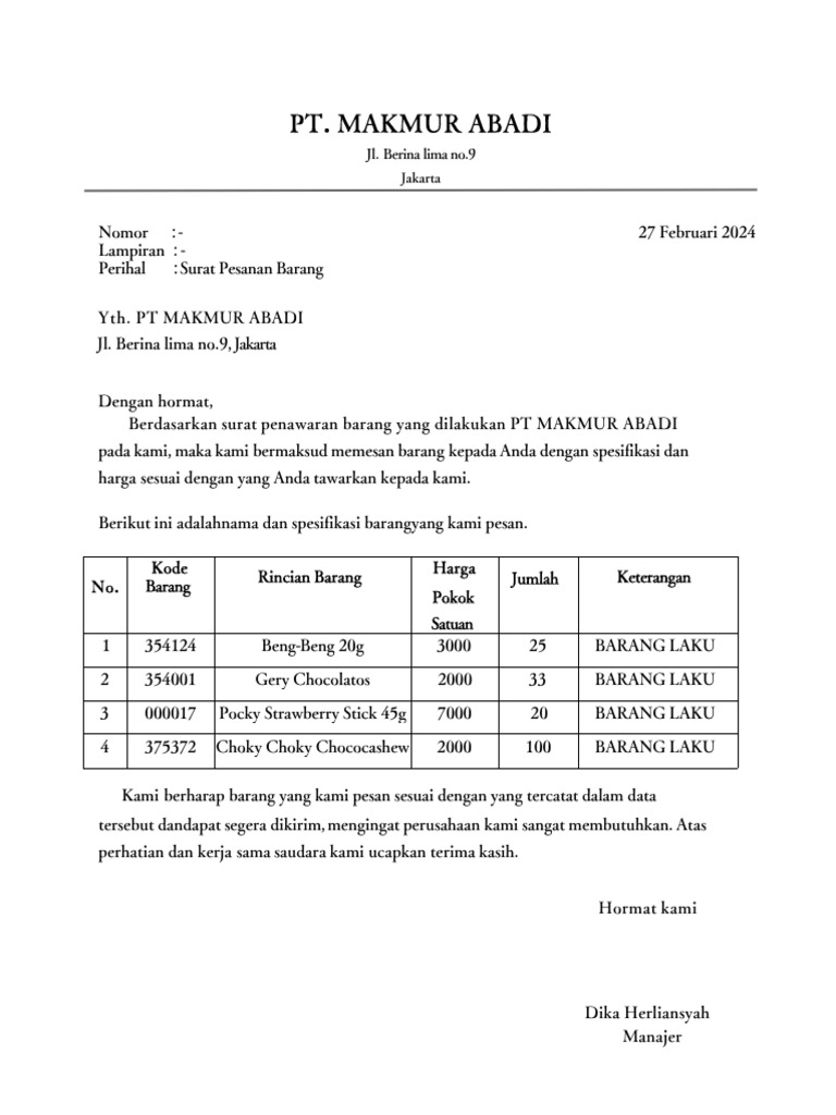 Contoh Surat Permintaan | PDF