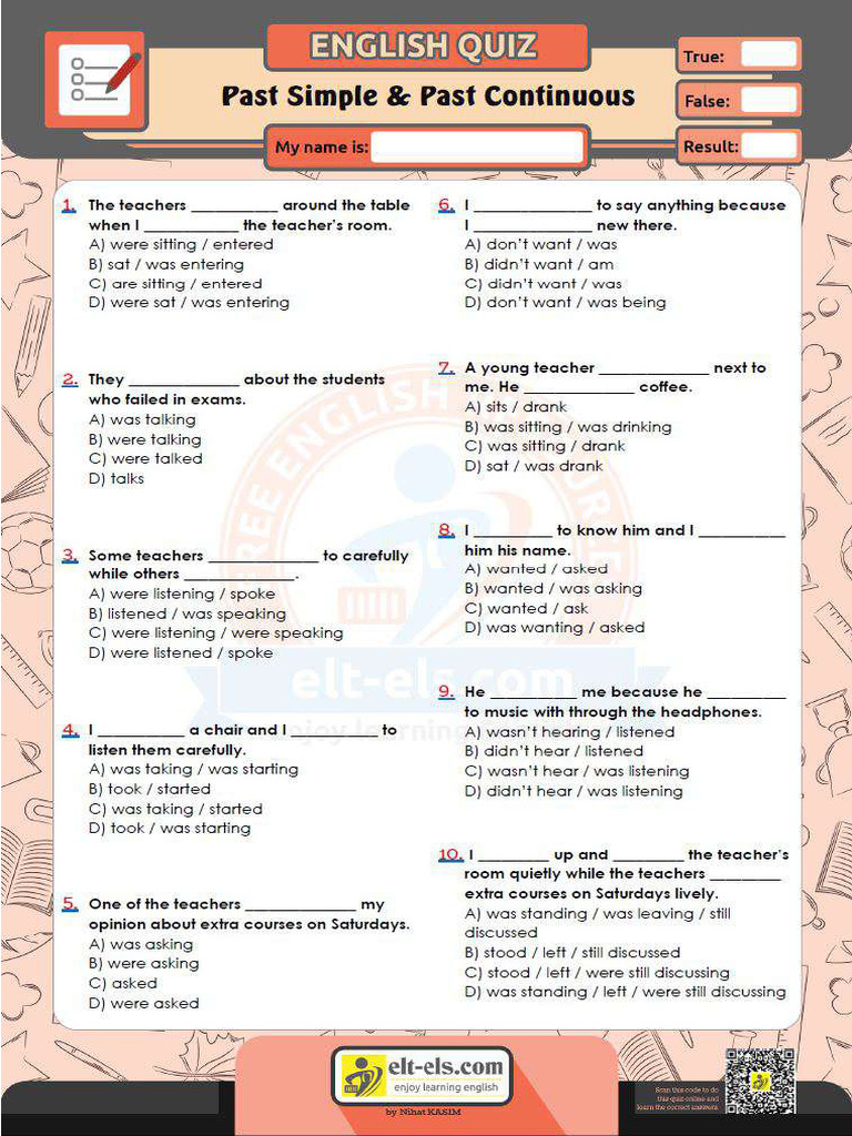 Quiz Past Simple or Past Continuous | PDF