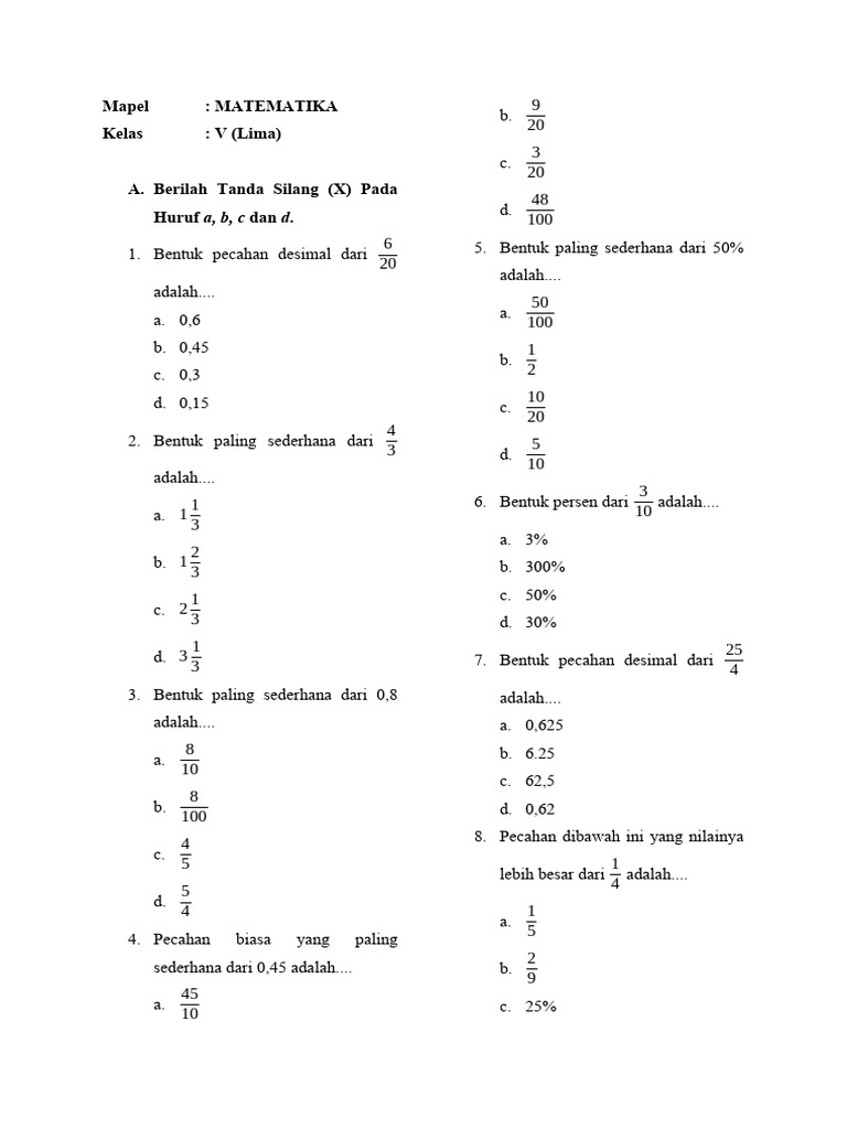 Soal Matematika Kelas V | PDF